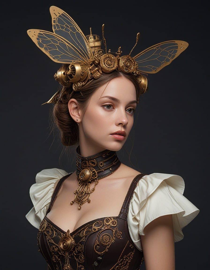 Steampunk Goddess in Vintage-Inspired Goggles - AI Art