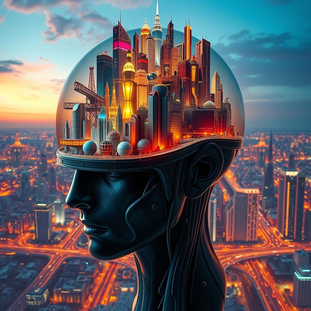 A miniature metropolis inside an humanoid's head