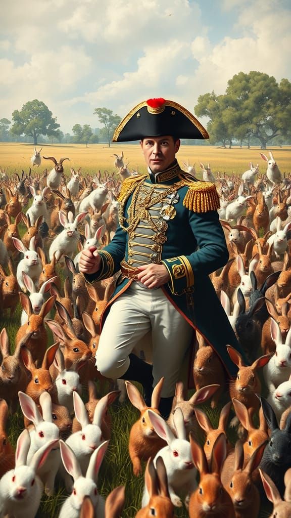 Napoleon Bonaparte Fleeing a Rabbits Stampede in a... - AI Art