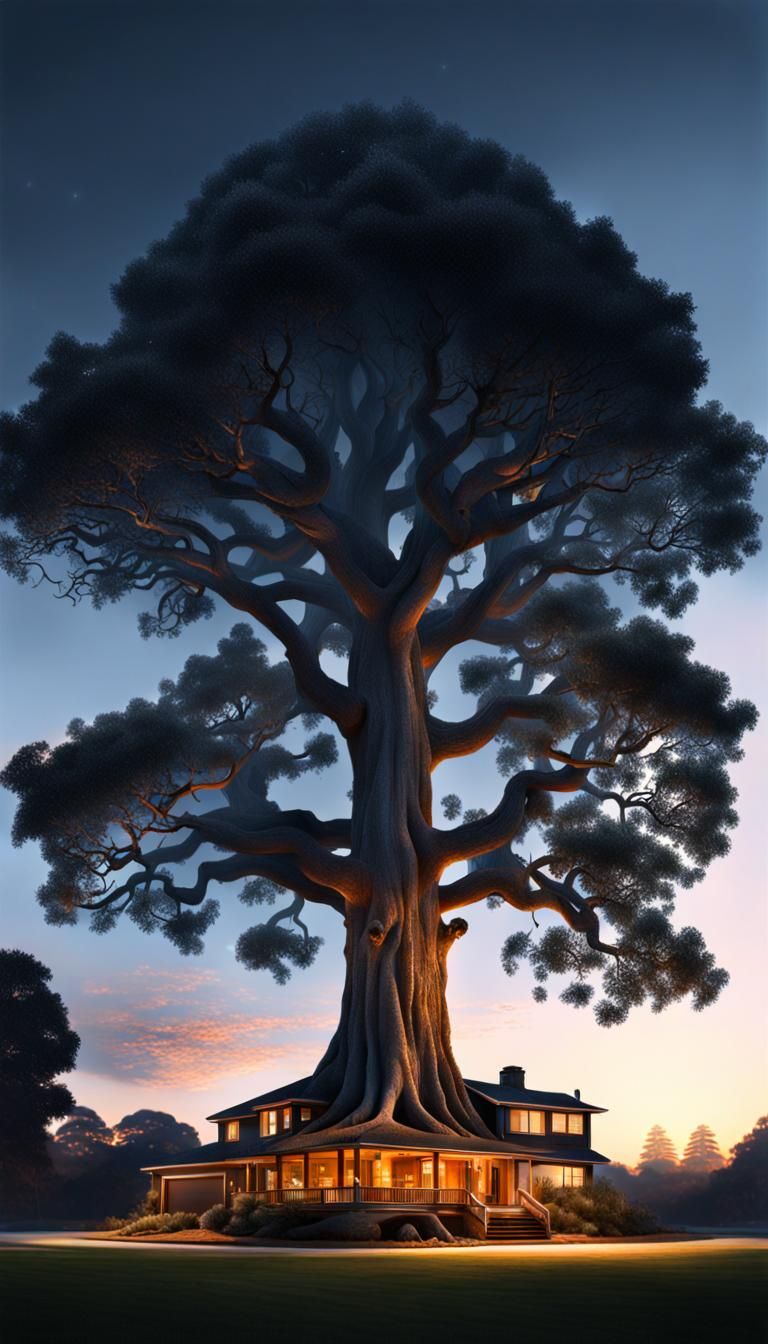 Multi-Level Home Tree At Twilight - AI Generated Artwork - NightCafe ...