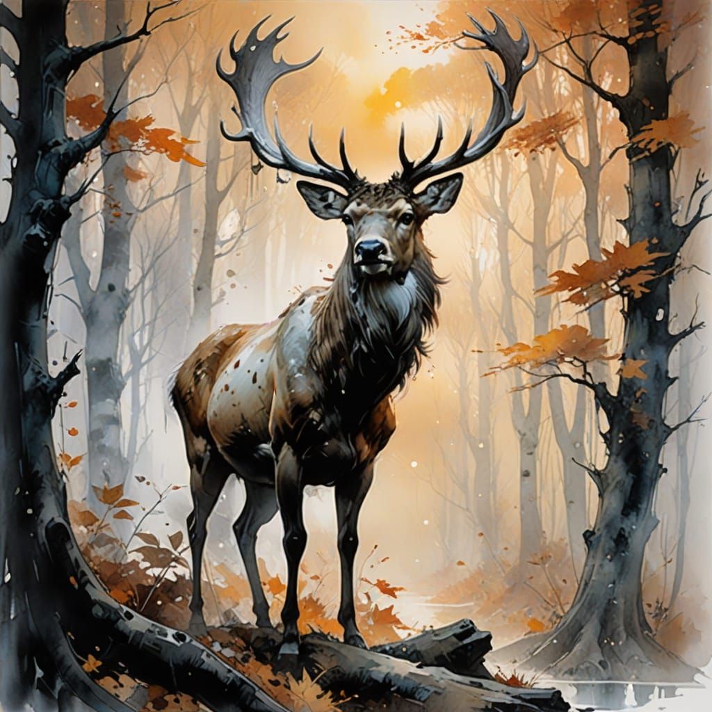 Regal Stag in Whimsical Dreamlike Forest, Cinemati... - AI Art
