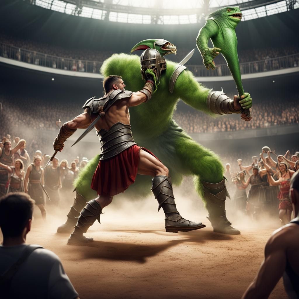 Gladiator fights a monster#3 - AI Generated Artwork - NightCafe Creator