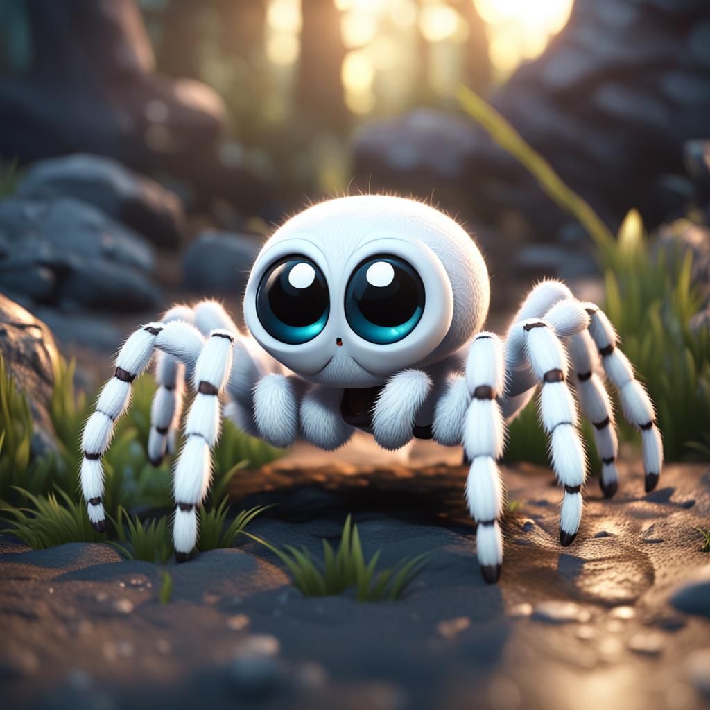 A cute all white baby spider with big eyes, animated, cartoon - AI ...
