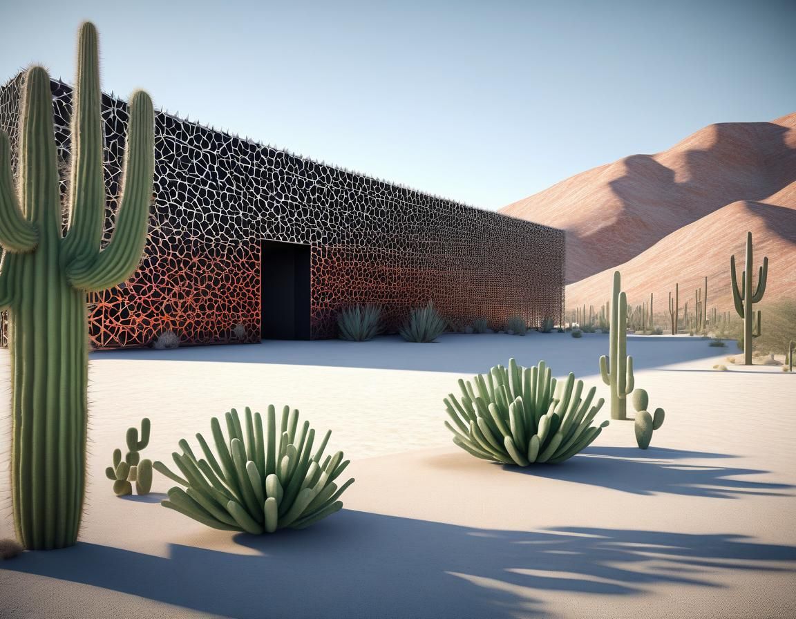 Parametric architecture iron ,in a desert with cactus. color corrected ...