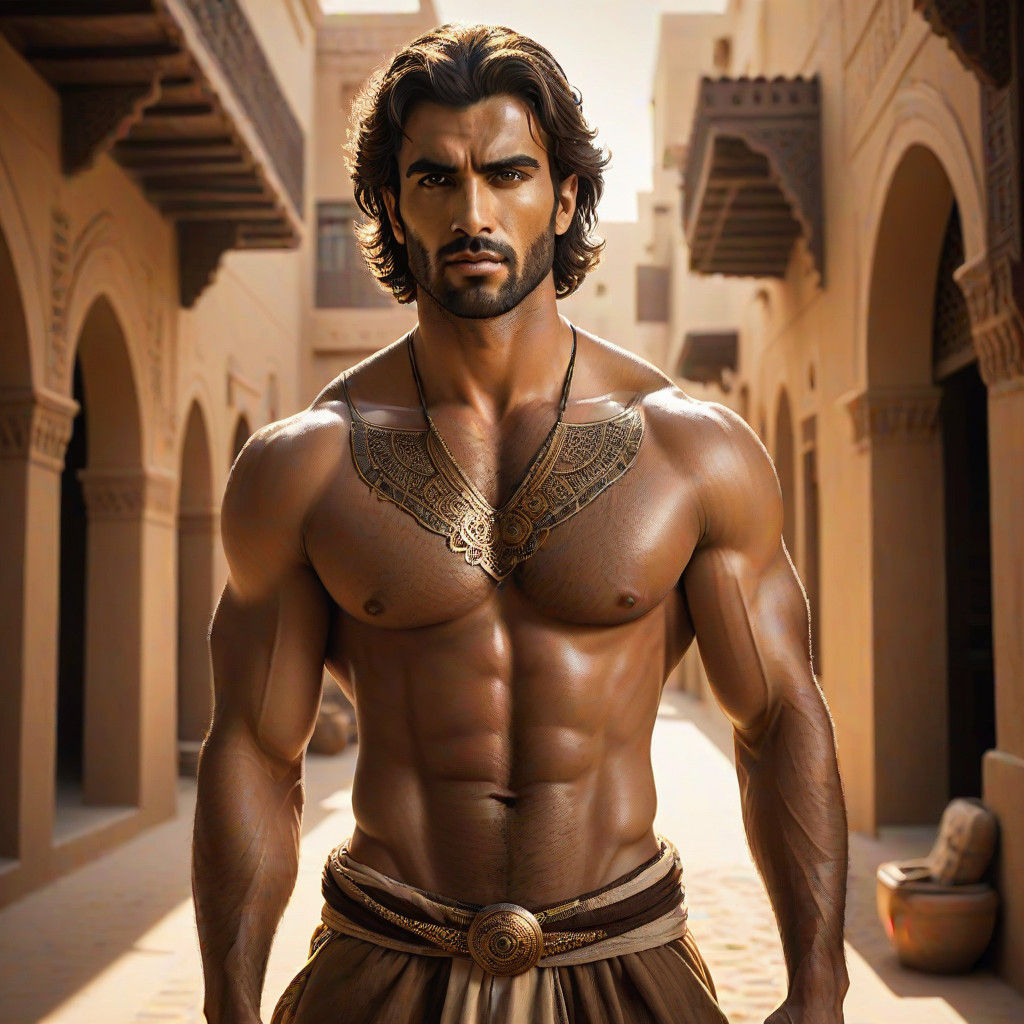 Handsome Young Middle Eastern Hero in Golden Light - AI Art