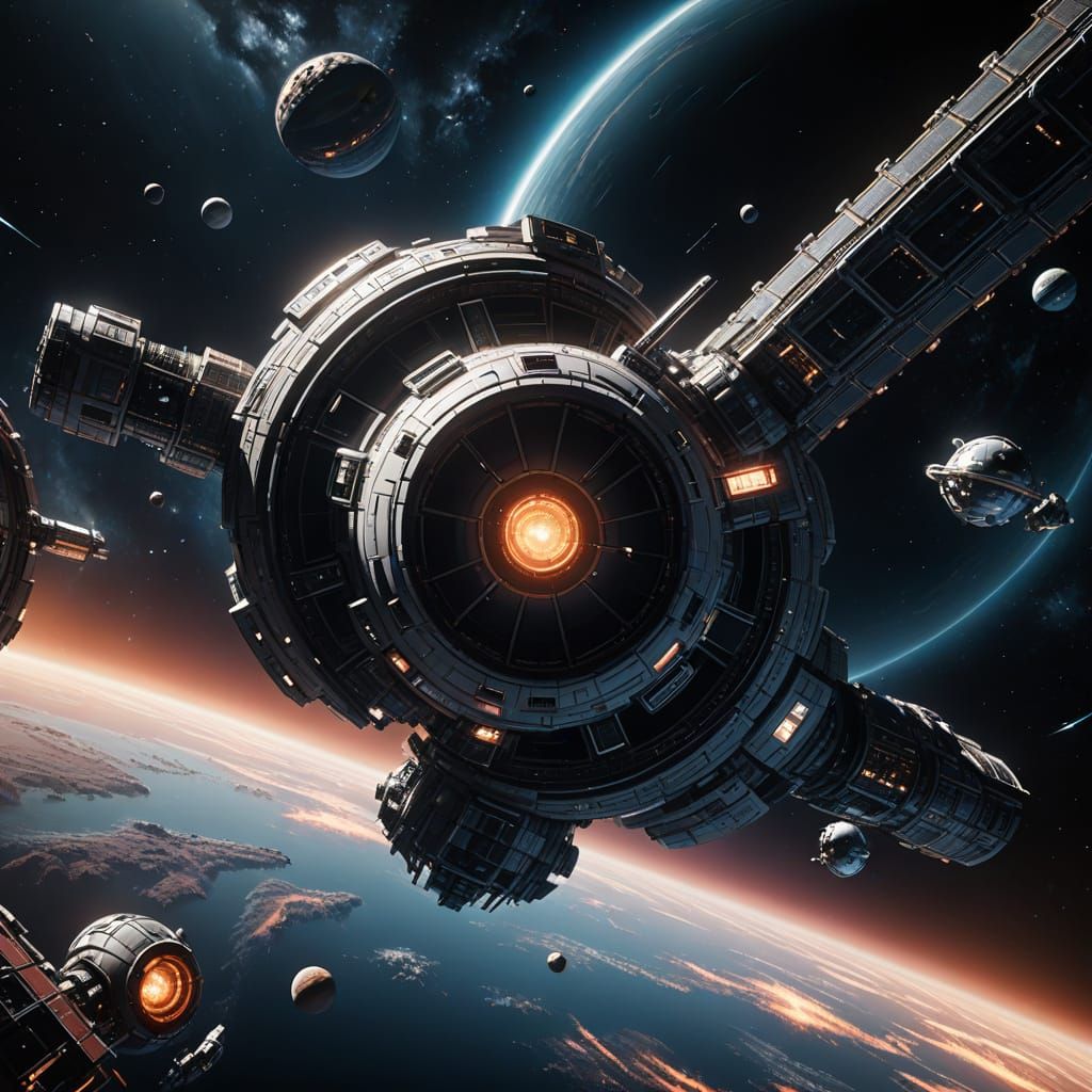 Epic Sci-Fi Space Station Departure in Radial Orbi... - AI Art
