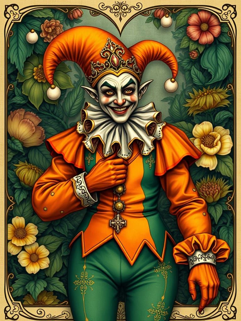 the jester card - Regal Harlequin Jester in Whimsical Renais...