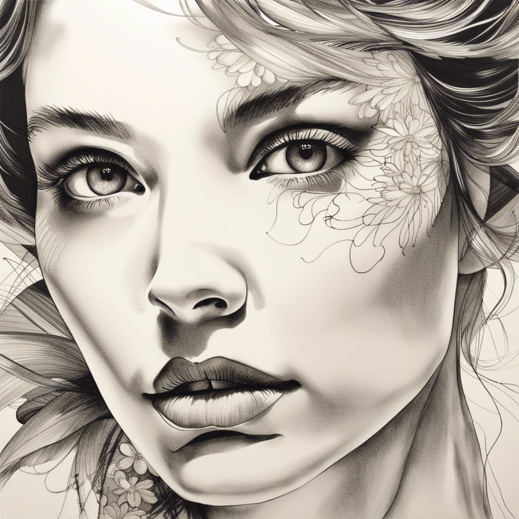 "Soulful Strokes: Capturing Her Essence in Ink" - AI Generated Artwork ...