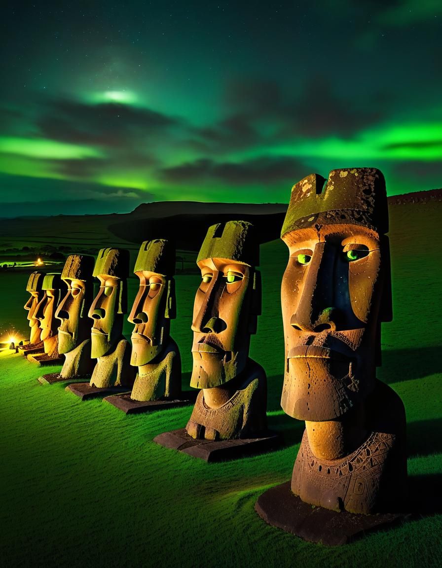 Moai at night - AI Generated Artwork - NightCafe Creator