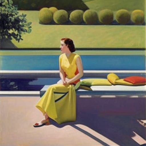 Women near pool, summer, Hopper style 1940 - AI Generated Artwork ...