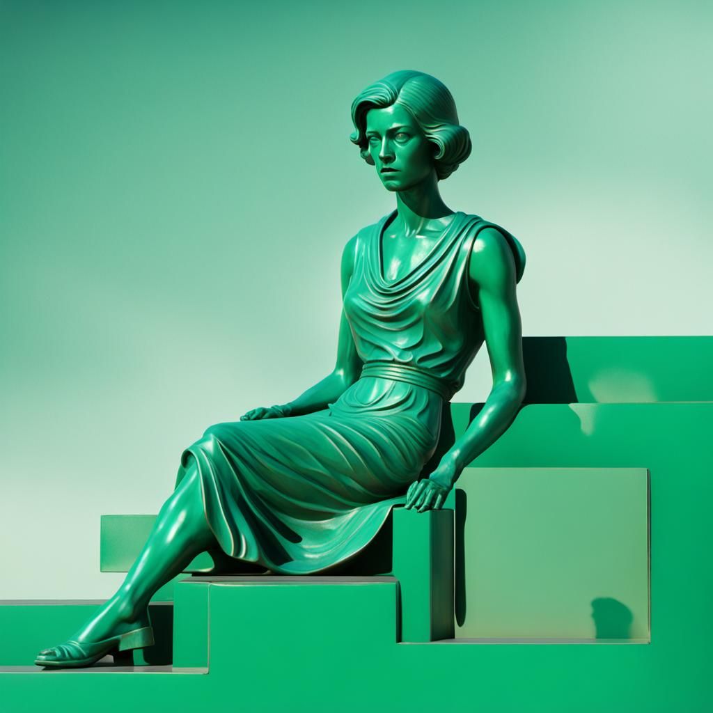 A green patina bronze sculpture of a woman sitting - AI Generated ...