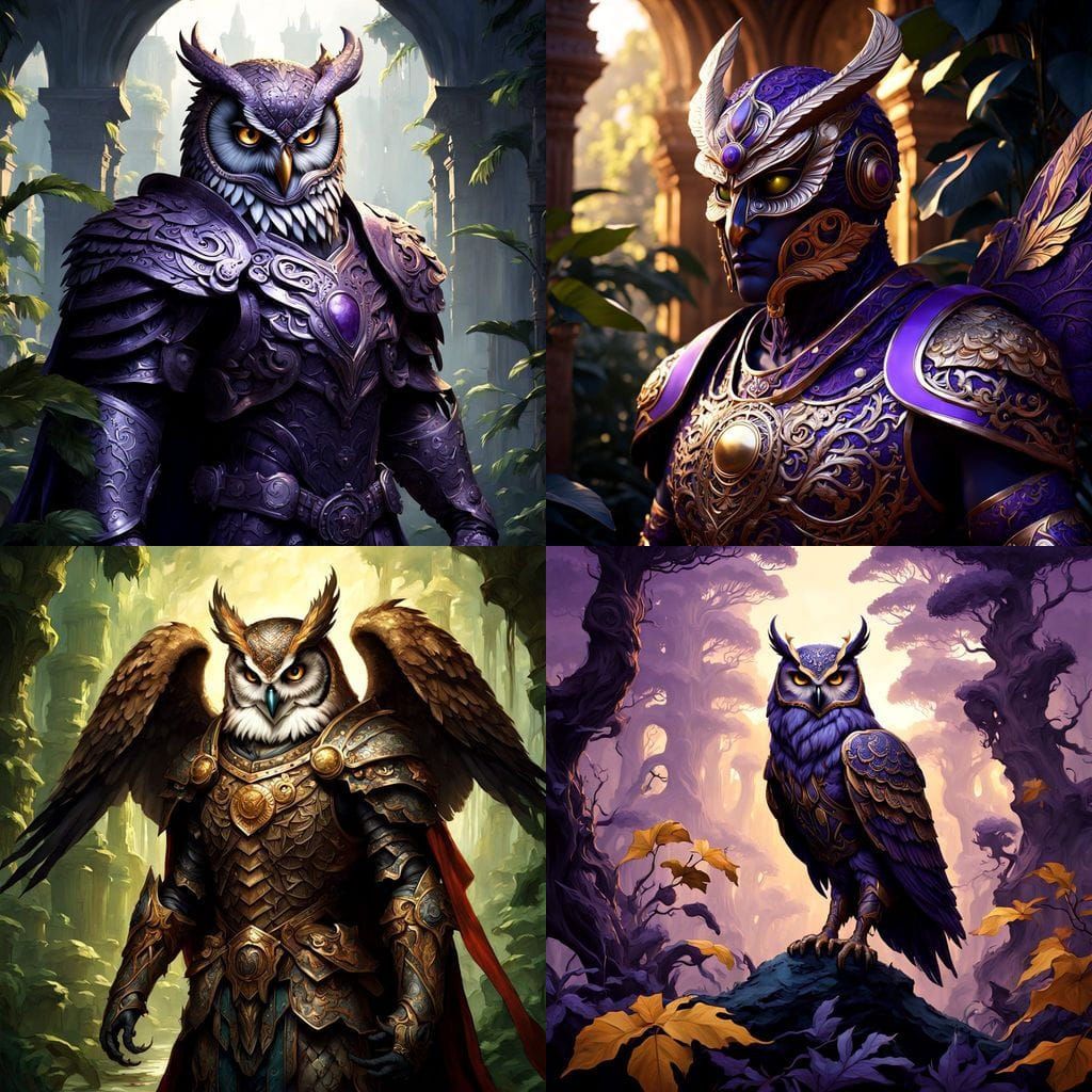 Strong Owl Warrior in Dark Fantasy Jungle Scene - AI Art