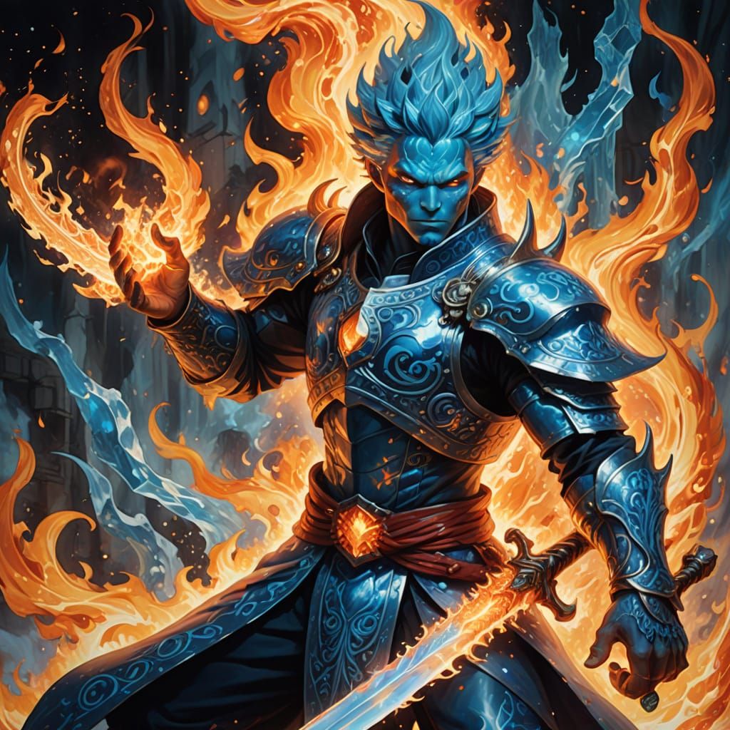 fire genie crafting an ice sword. - Fire Genie Forges Majes...