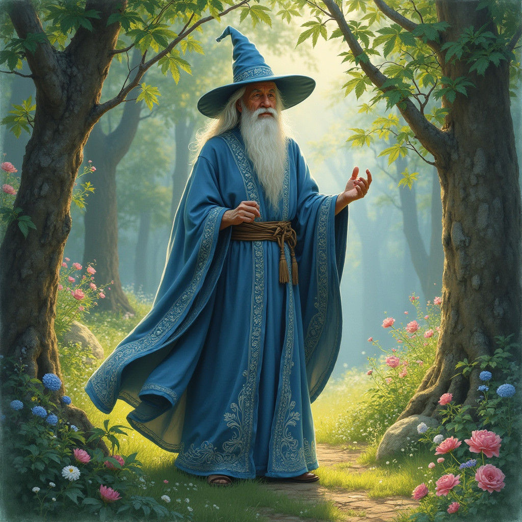 old wizard in blue enjoying nature - Serenely Attired Wizard...