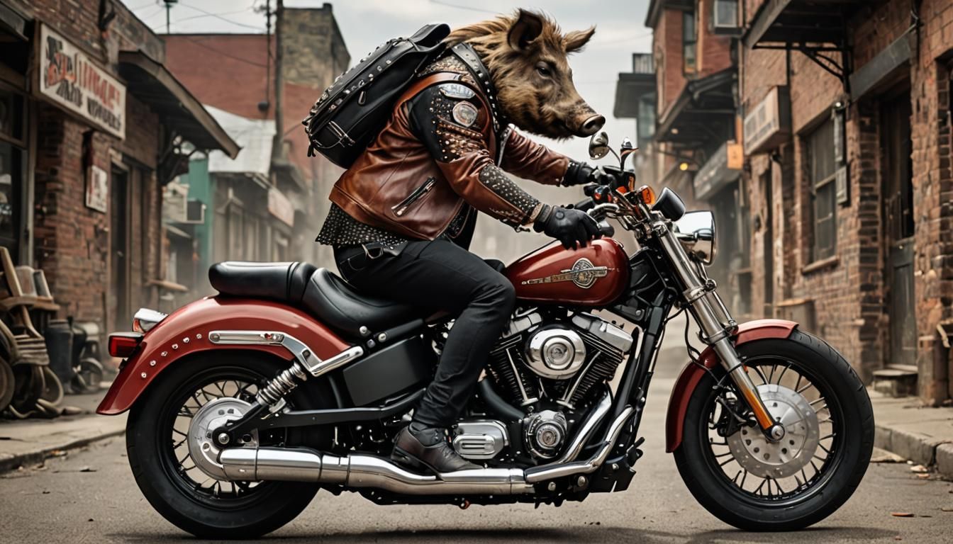 Rocker Harley Wild boar - AI Generated Artwork - NightCafe Creator