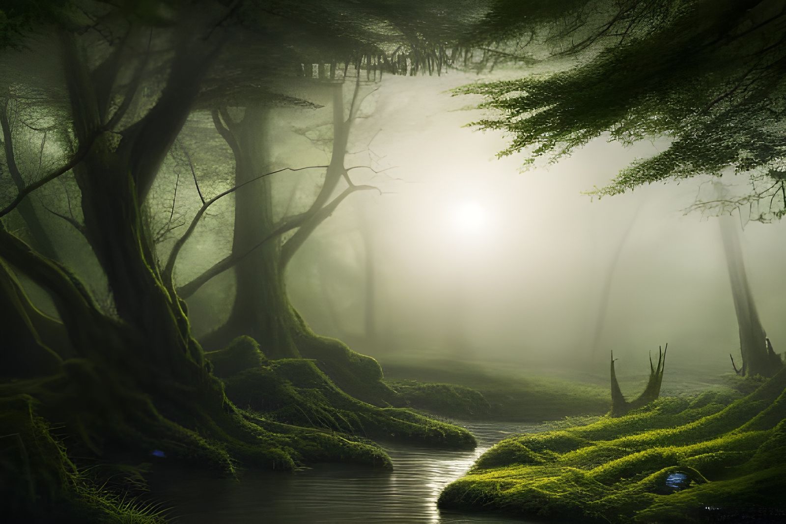 Foggy forest creek - AI Generated Artwork - NightCafe Creator