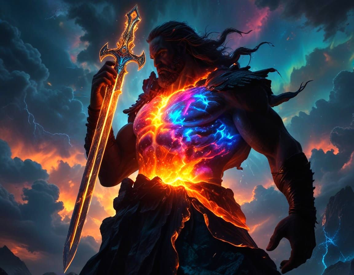 Towering Zeus God of War in Vibrant Iridescent Sha... - AI Art