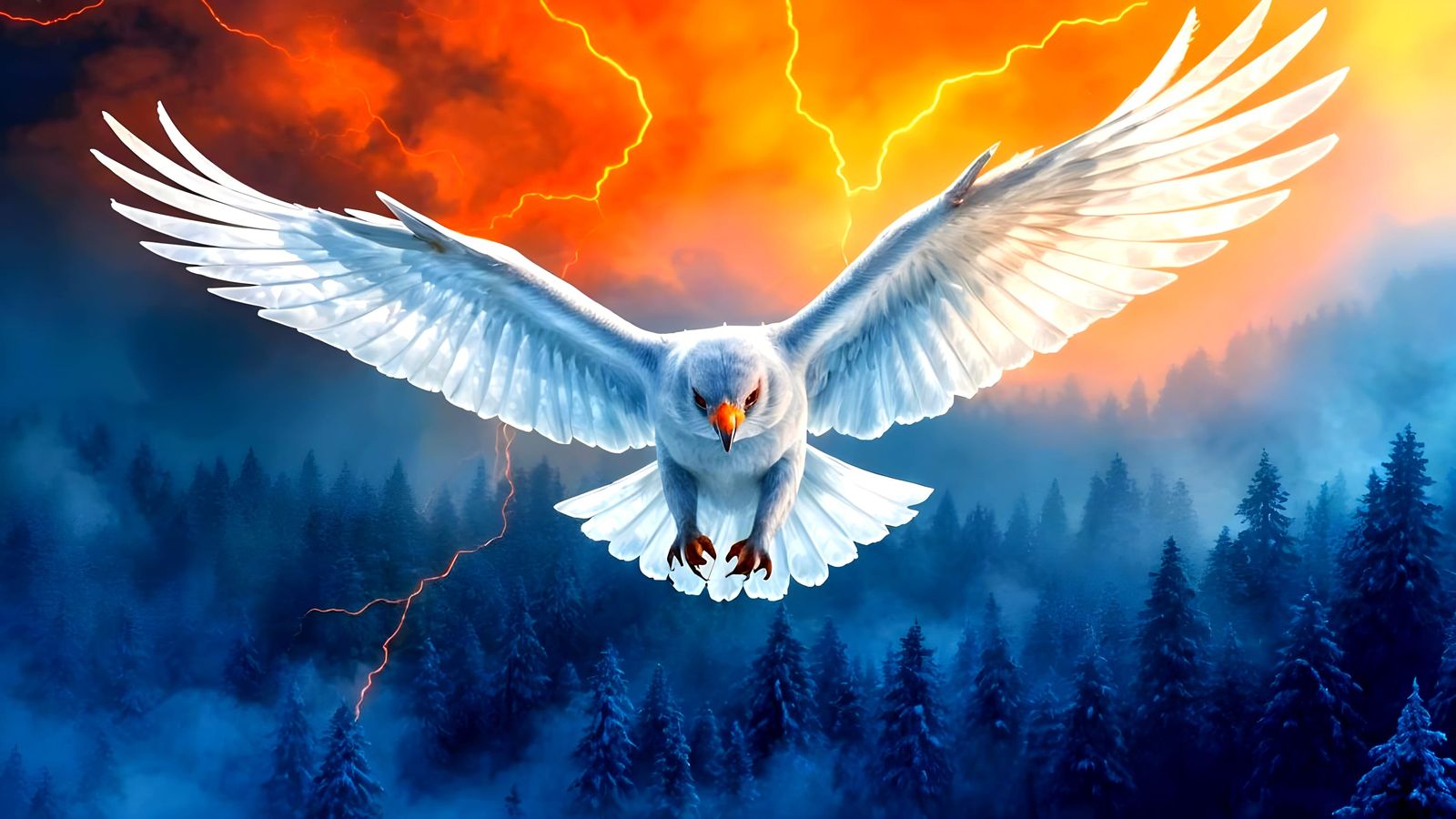 Ethereal Snow Eagle in Majestic Flight - AI Art