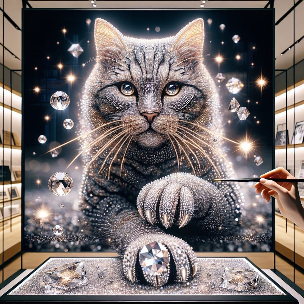 A cat made of crystals, intricate details, beautifully shot, a ...