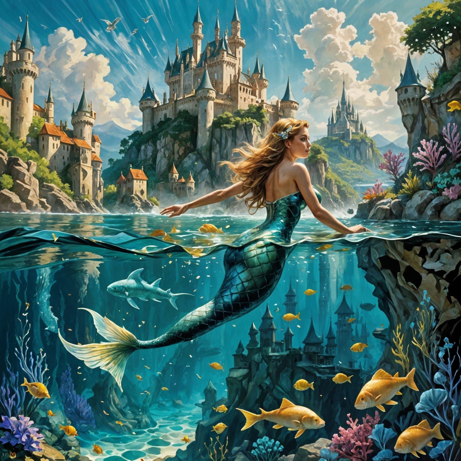 Mermaid Worlds - Enchanted Underwater Realm in Vibrant Vecto...