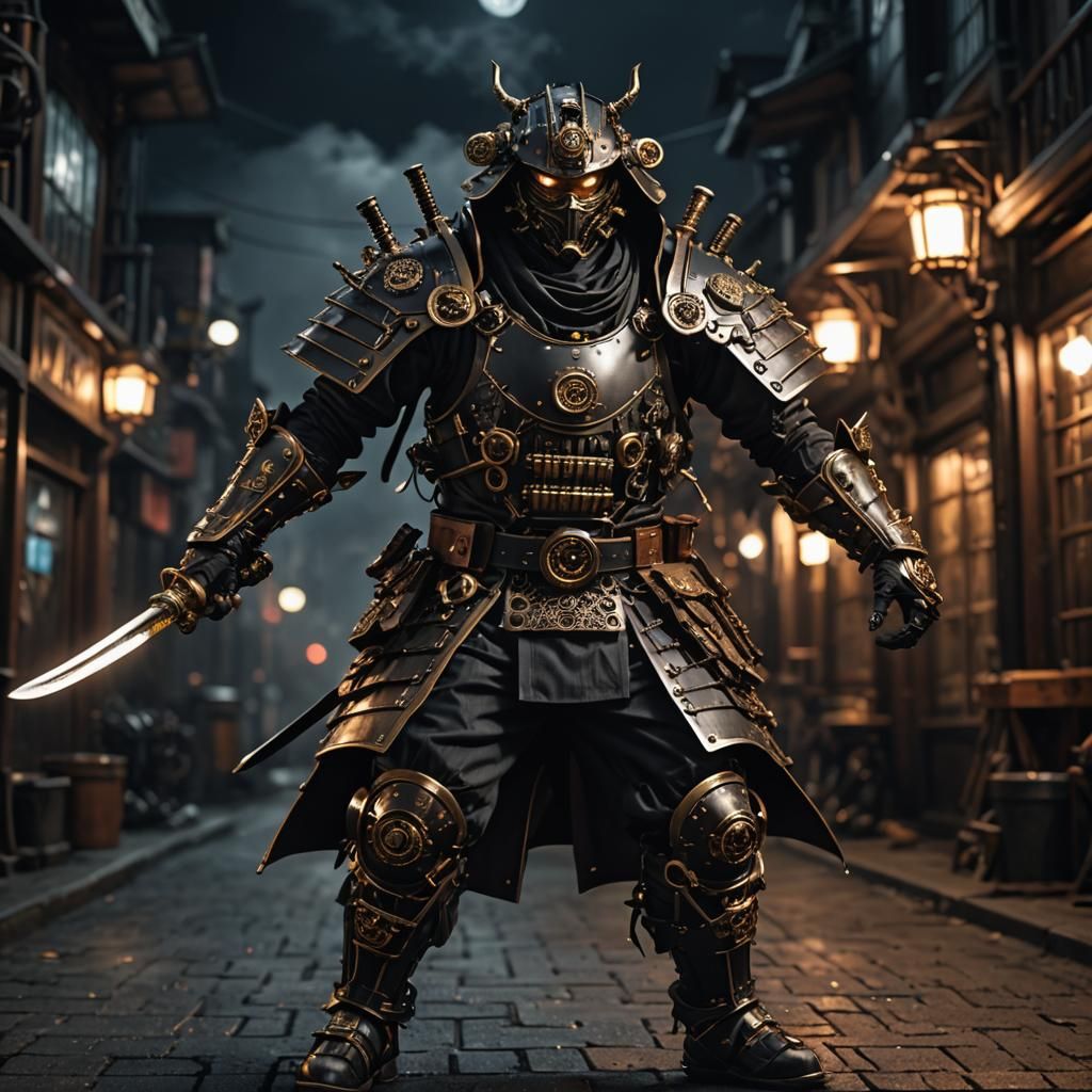 Steampunk Samurai: Black... - AI Generated Artwork - NightCafe Creator