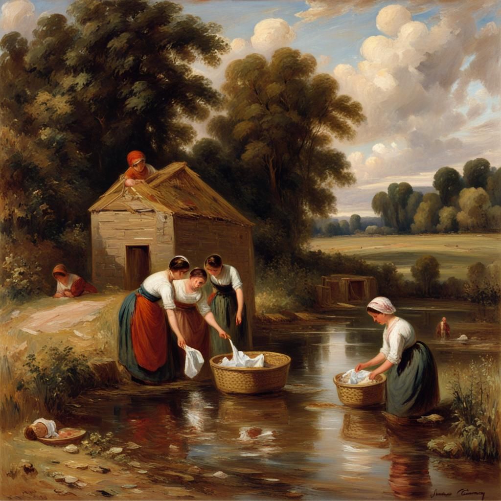 (women_washing_clothes_in_the_river_English_countryside) pictorial ...
