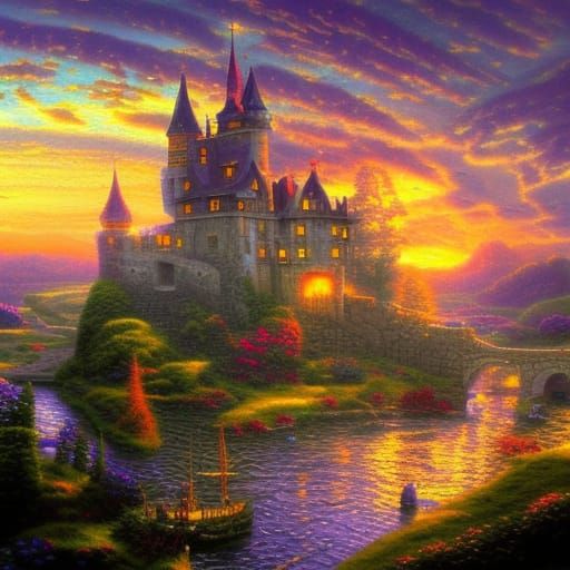 Mid Evil Castle with a Beautiful Sunset - AI Generated Artwork ...