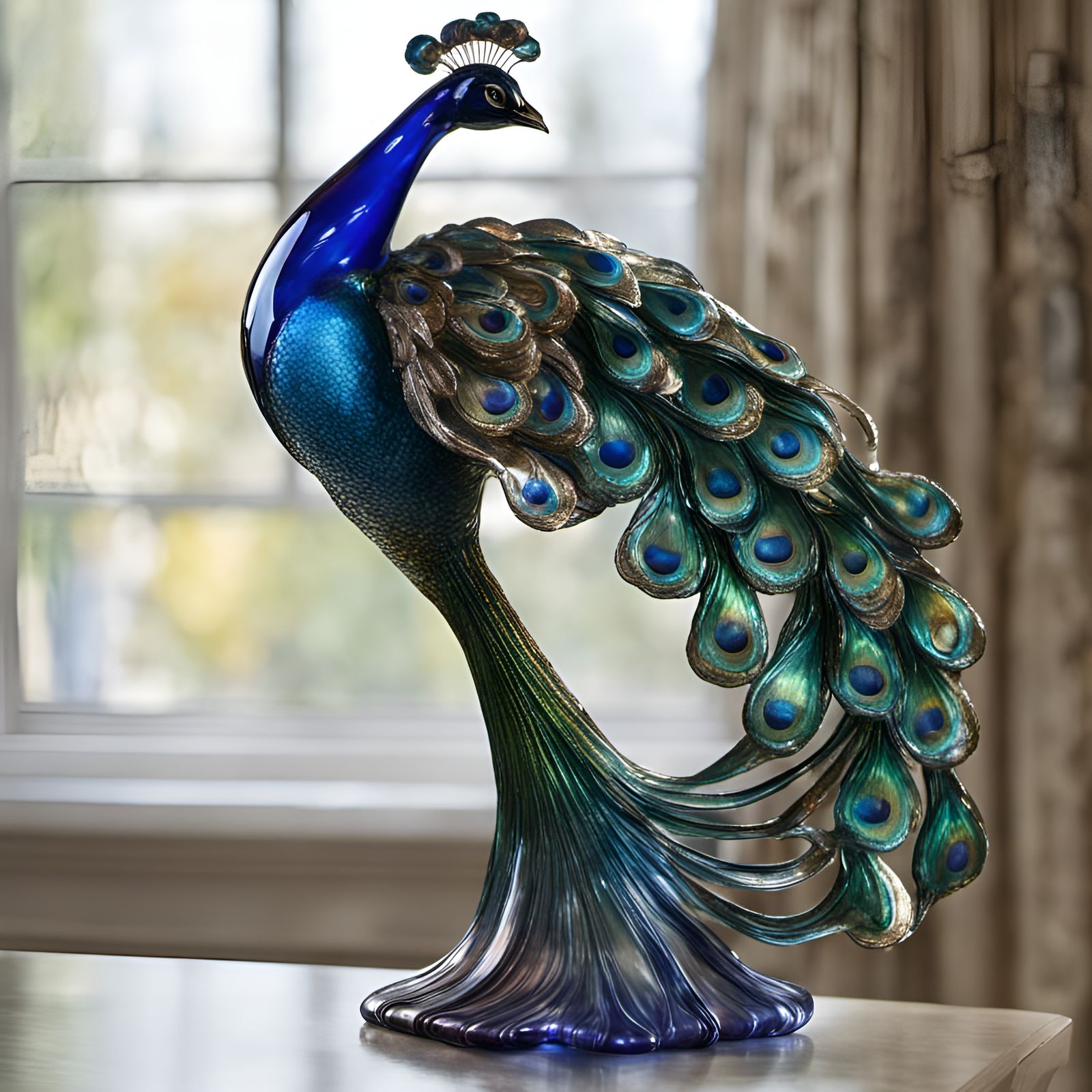 blown glass male peacock museum quality glass work full open tail ...