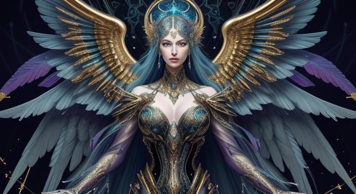 Female archangel. The mighty power of creation. Glittering. Esoteric maximalist. Extraordinarily ...