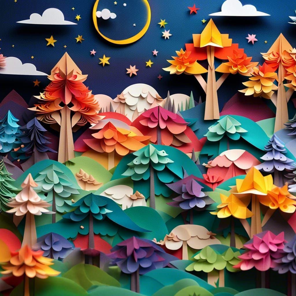 Origami Dream World - Colorful Night Landscape - AI Generated Artwork - NightCafe Creator