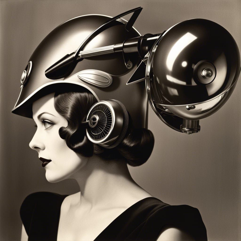 German hair dryer design, retrofuturism atompunk, in style of 1930s ...