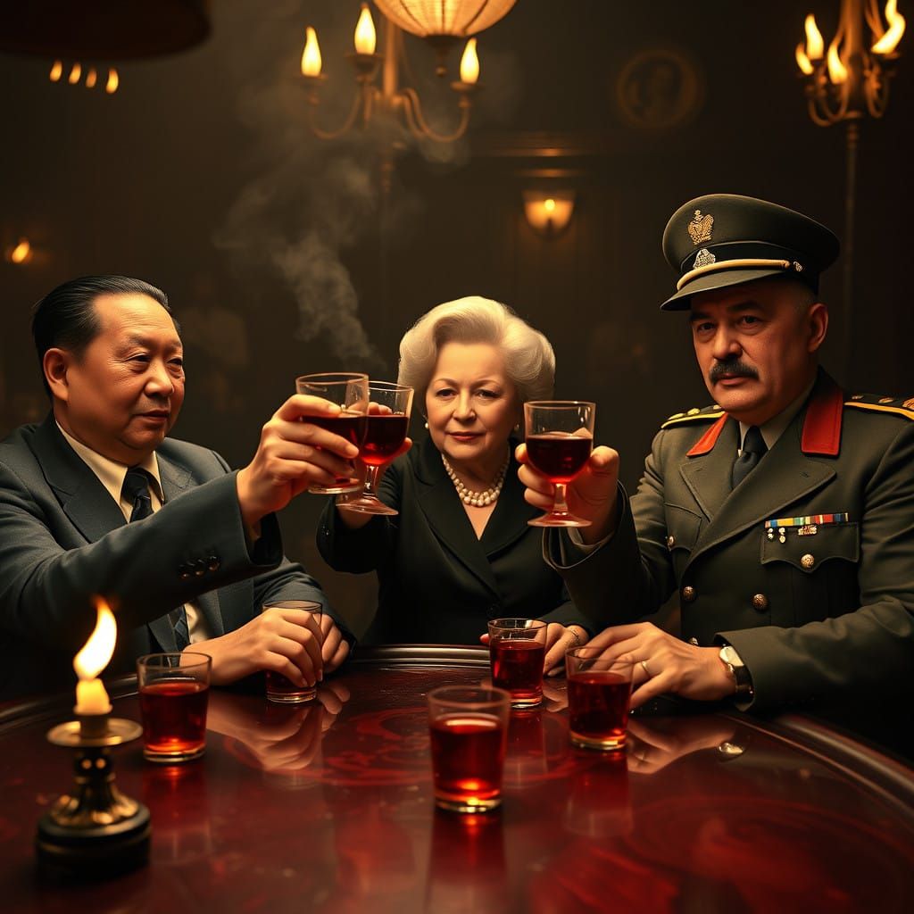 Mao Zedong, Margaret Thatcher and Mussolini, having a drink together in ...