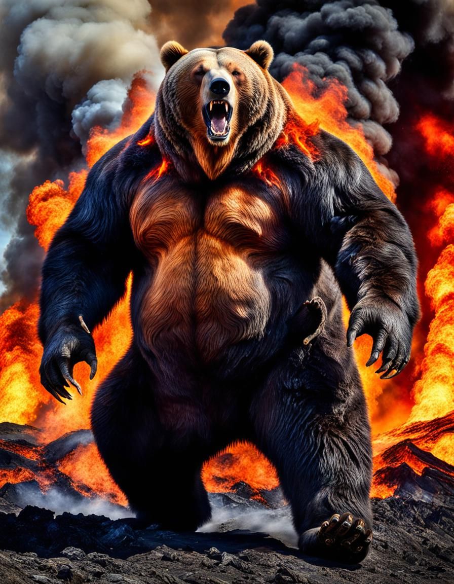 Obese Demonic fire Bear, Burning Nightmare Breathing Flames, dripping ...
