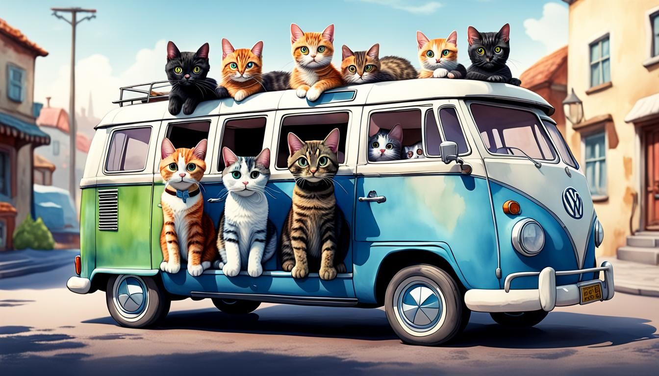Cats driving vehicles - AI Generated Artwork - NightCafe Creator