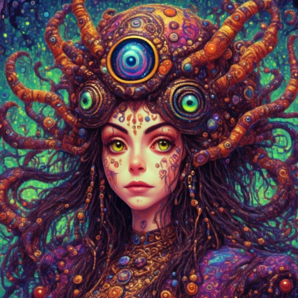 Surreal Pixelated Anthropomorphic Spider Portrait - AI Art