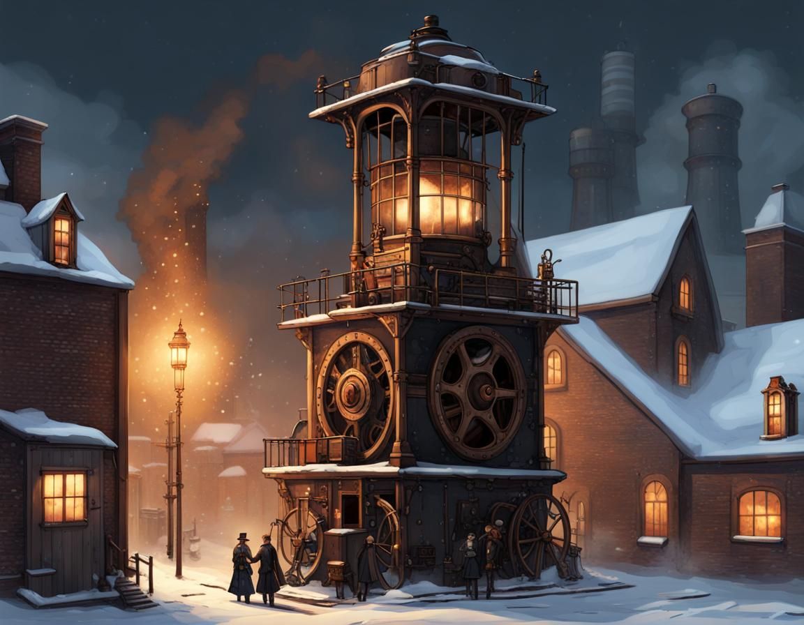 Steampunk style a steam-powered bell tower on the factory site - AI ...