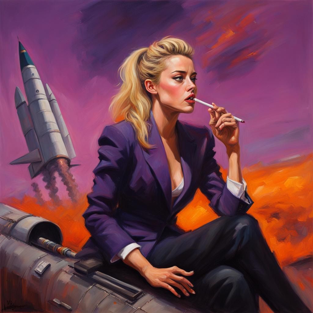 Amber heard smoking a cigarette sitting on top of a missile going ...