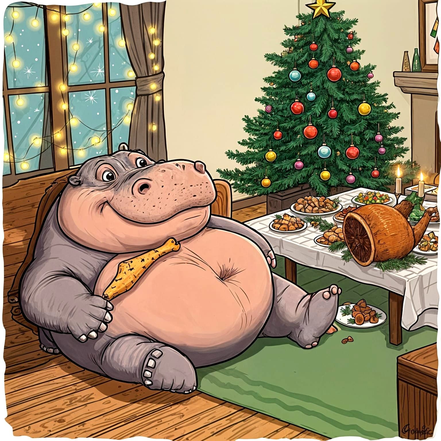 Hippo Christmas - Hippo's Satisfied Winter Feast Moment