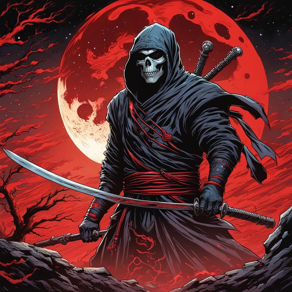 Ninja, skull mask - AI Generated Artwork - NightCafe Creator