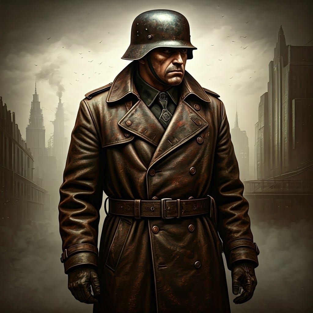 Dieselpunk Soldier in Gritty Industrial Landscape - AI Art