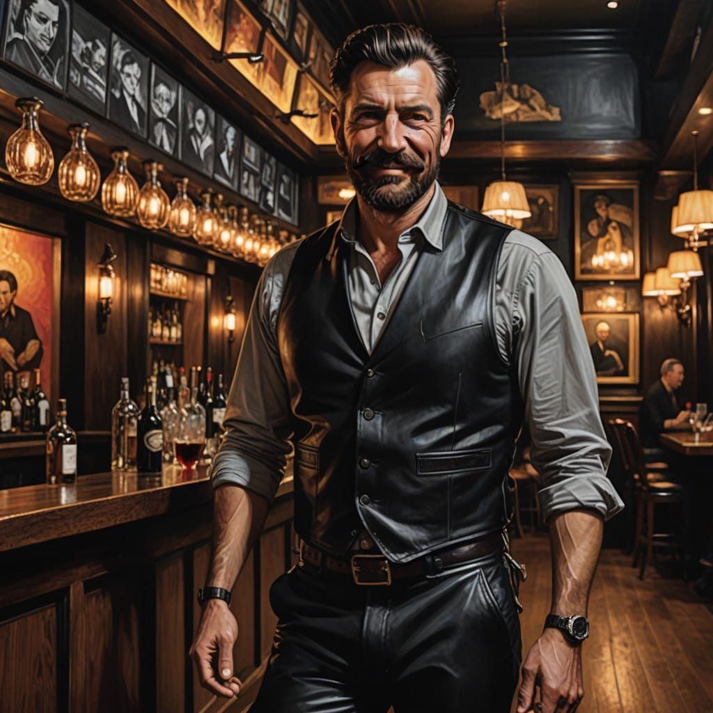 A man's night out. - Charming Bartender in a Gritty Bar Sett...