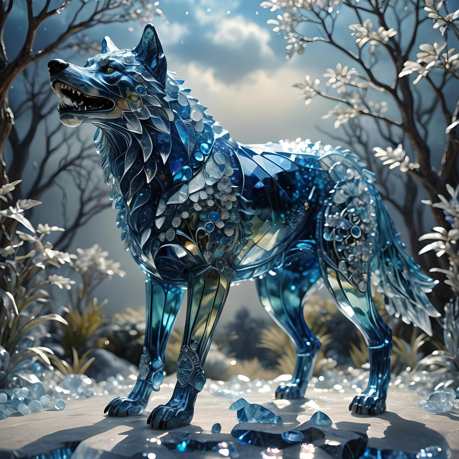 Blue topaz crystal wolf. - AI Generated Artwork - NightCafe Creator