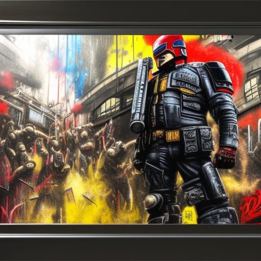 Hyper realistic battle scene of judge dredd in a train station. - AI ...