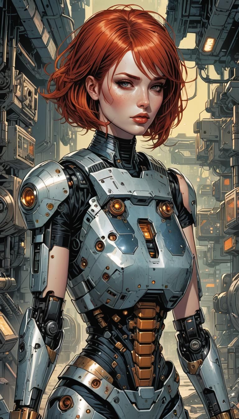 Science fiction robot goth redhead. Bob cut. Beautiful and alluring ...