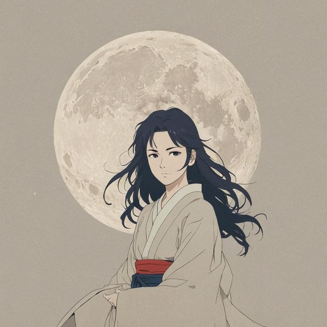 simple and minimalist digital illustration of modern interpretation of Tsukuyomi no Mikoto ...