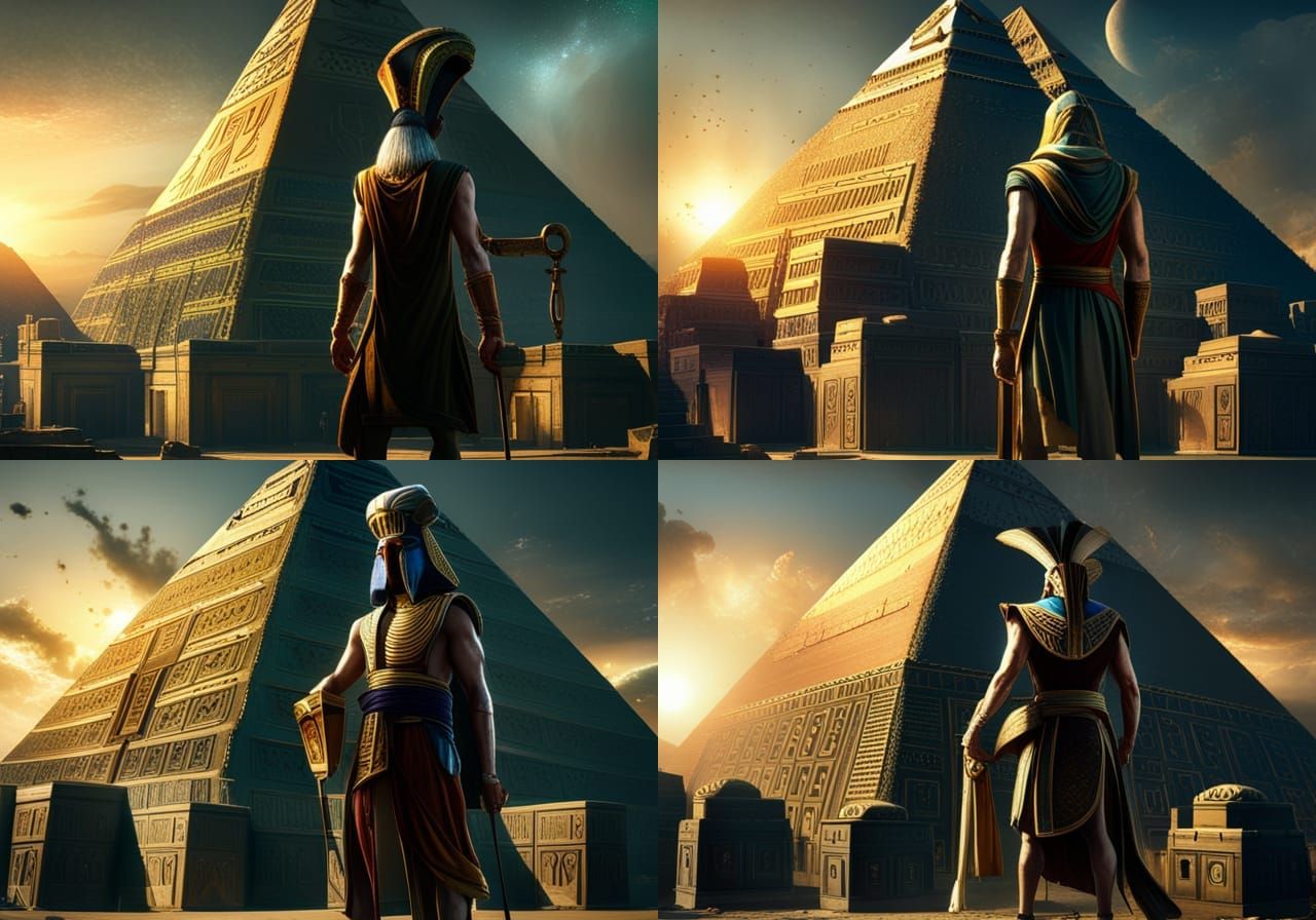 god Thoth standing front of Giza pyramid detailed matte painting, deep ...