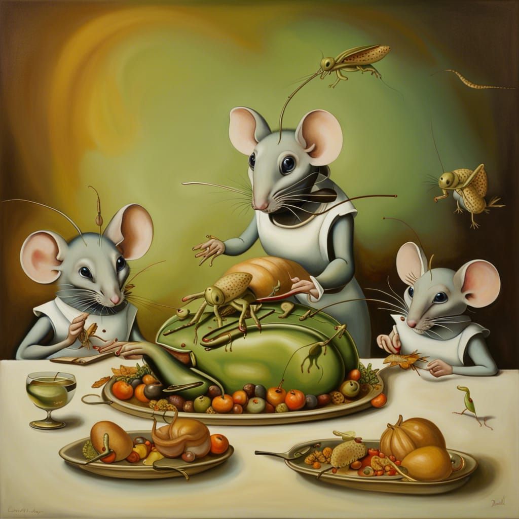 Thanksgiving with mice - AI Generated Artwork - NightCafe Creator