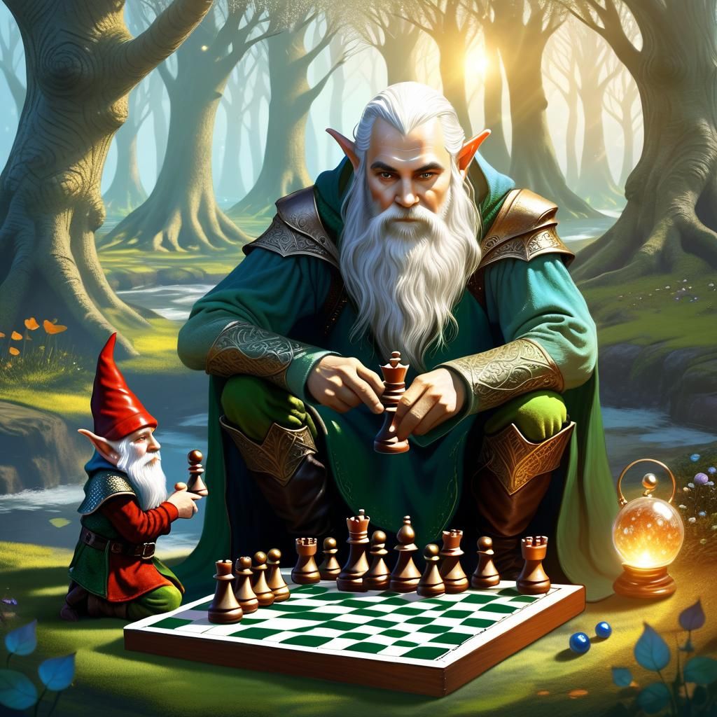 An elf and a gnome playing chess - AI Generated Artwork - NightCafe Creator