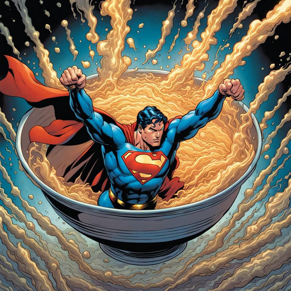 Superman diving into a bowl of soup - AI Generated Artwork - NightCafe ...