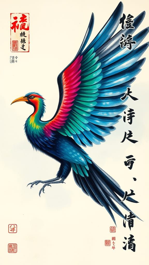 凤婉鸟 / feng wan bird - Majestic Feng Wan Bird in Traditional ...